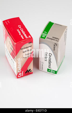 Blister pack of Co-Codamol pain relief tablets on a black background ...