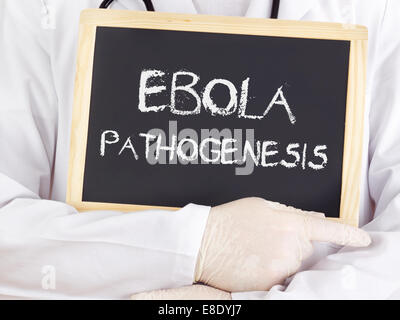Doctor shows information: Ebola pathogenesis in german Stock Photo - Alamy