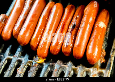 hotdogs cooking on the outdoor barbeque grill Stock Photo - Alamy