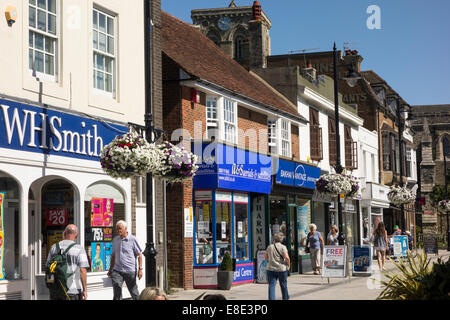 Typical small English town street scene. A pedestrianised street with ...
