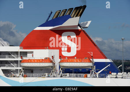 Stena Line logo at the funnel of ferry STENA HOLLANDICA. Stena Line is ...