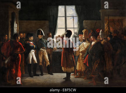 Napoleon I of France and Tsar Alexander I of Russia meeting to sign the ...