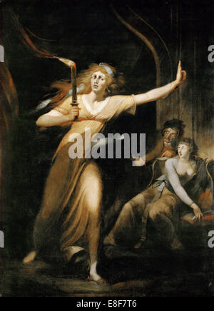 Lady MacBeth walking in her sleep, full-length view, carrying candle; a ...