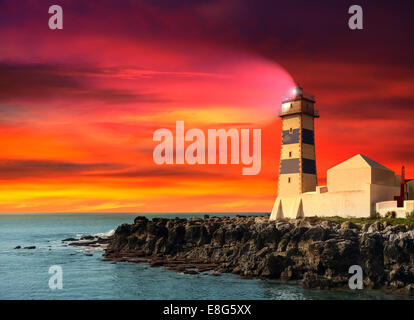 Beautiful seascape in purple sunset light. Lake, sea, islands ...