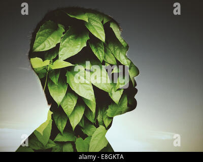 Profile side view portrait of handsome elegant imposing grey-haired man ...