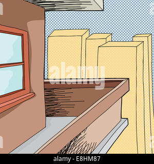 Cartoon balcony on apartment with halftone background Stock Photo - Alamy