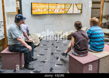 Visitors at Head-Smashed-In Buffalo Jump World Heritage Site near Fort ...