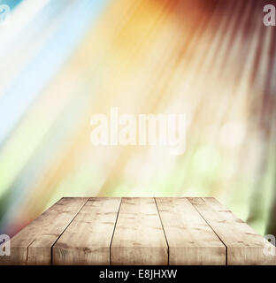 Wood table top with bokeh background from decorative light on christmas ...