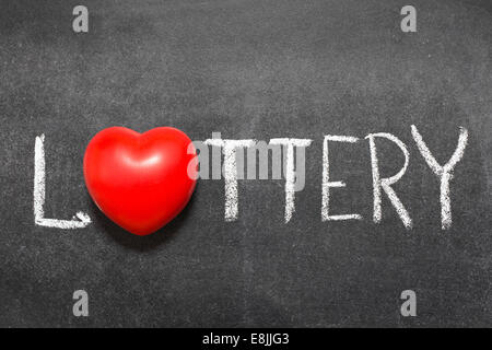 lottery word handwritten on blackboard with heart symbol instead of O ...