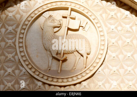 Agnus Dei the Christian symbol of the lamb of God above the main door ...
