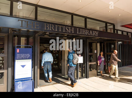 The main entrance of the British Library with people walking to and ...