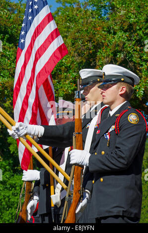The U.S. Navy color guard presents colors during the unveiling of the ...