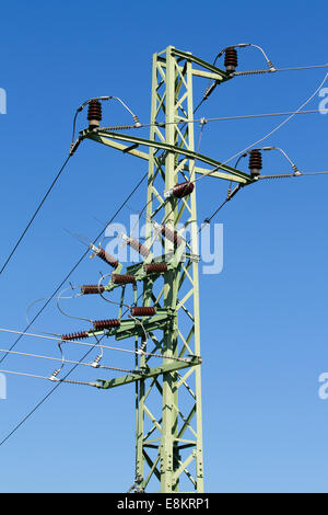 electric high voltage column with wires on the sky background Stock ...