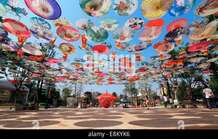 An oiled paper umbrella festival is hold in Luzhou, Sichuan, China on ...