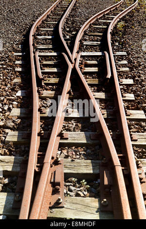 railroad tracks with railroad switch two paths come together Stock ...