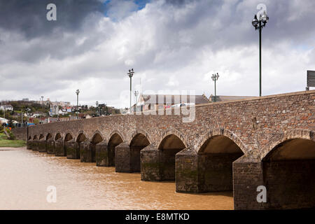 The medieval bridge over the river Taw at Barnstaple, England. Known as ...