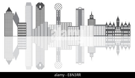 Dallas Texas City Skyline Outline Color Silhouette Panorama with Text ...