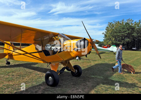 a Piper J3 Cub airplane on display at a fly in Stock Photo - Alamy
