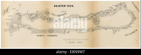 An 1851 map of Lake Balaton, Hungary, created by Sz Balatoni. The map ...