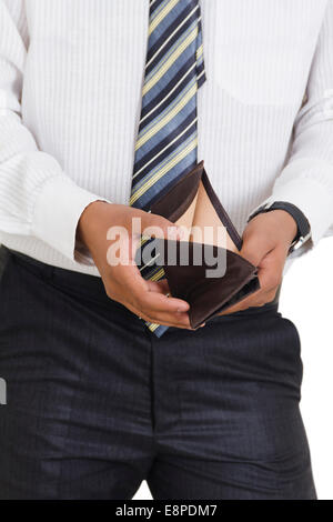 Asian man holding empty wallet. Money problem concept. Outdoor shooting ...
