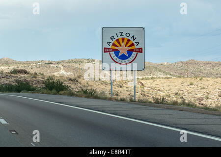 Arizona, USA, border sign on Interstate 10 west at the New Mexico ...