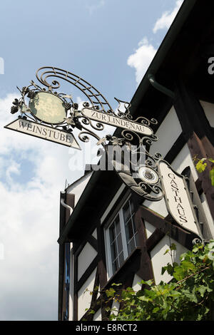 Sign for the Weinstube Zur Lindenau in Ruedesheim in Germany Stock ...