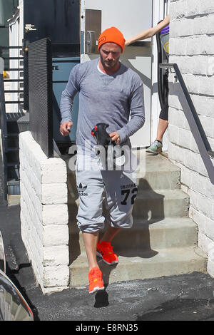 David Beckham leaves a gym in Brentwood after a work out Featuring ...