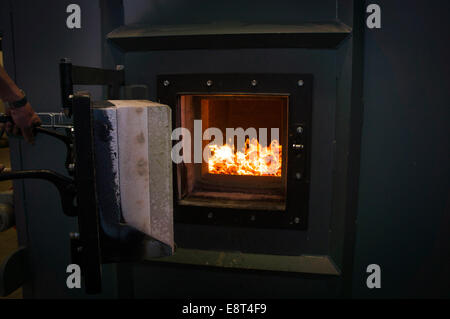 automatic biomass boiler FIEDLER, fire chamber Stock Photo - Alamy