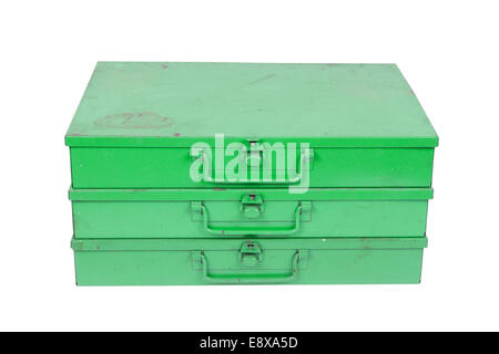 Old metal box isolated on white background Stock Photo - Alamy