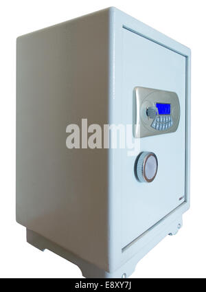 Steel safe with electronic lock on black background Stock Photo - Alamy