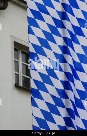 Bavaria flag, white and blue lozenges with Bavarian coat of arms Stock ...
