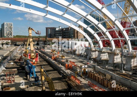 New roof and Metrolink tram platforms being constructed during ...