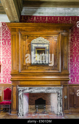 Room with fireplace in a medieval castle (Reinhardstein Castle, Belgium ...
