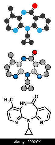 Nevirapine HIV drug molecule. Belongs to NNRTI class. Stylized skeletal ...