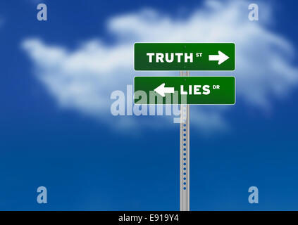LIES TRUTH road sign, which is your way - facts or fake, verity or ...