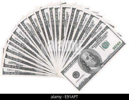 Fan of US 100 dollar banknotes on transparent background for design ...