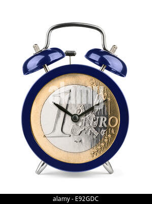 Background of euro coin and clock. "Time is money Stock Photo - Alamy
