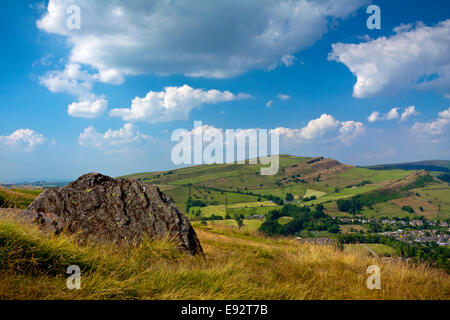 Gritstone rocks on summit of Eccles Pike a hill near Chapel en le Frith ...