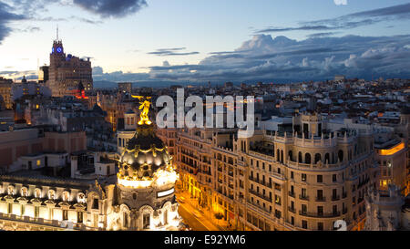 Skyline of Madrid with Metropolis Building and Gran Via Stock Photo - Alamy