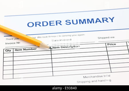 Order Summary Document Form Invoice Concept Stock Photo - Alamy