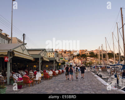 Seaside promenade with colorful restaurants along the Mediterranean Sea ...