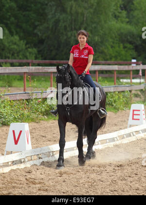 woman with Friesian Horse Stock Photo - Alamy