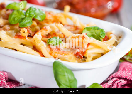 Homemade Pasta Bake (with Macaroni) on wooden background Stock Photo ...