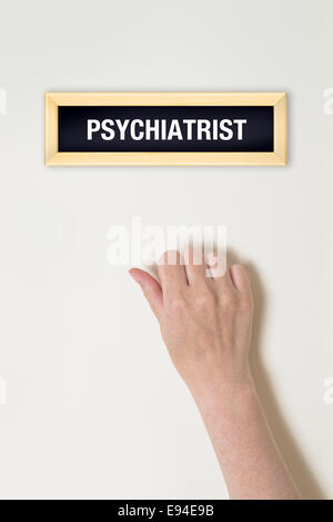 Female hand is knocking on medical examiner door for a medical exam ...