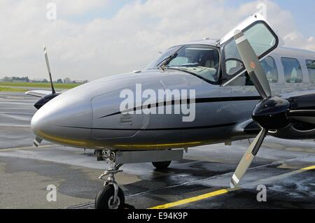 Front view of a Piper Chieftain twin-engined aircraft sitting on a ...