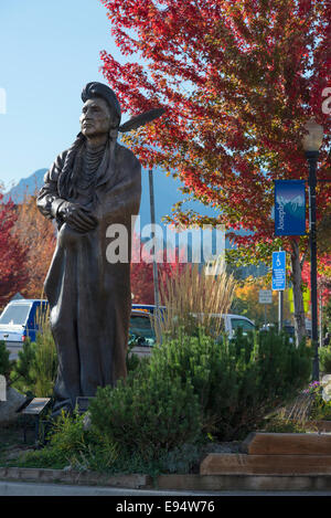 Bronze statue of Chief Joseph in downtown Joseph, Oregon Stock Photo ...