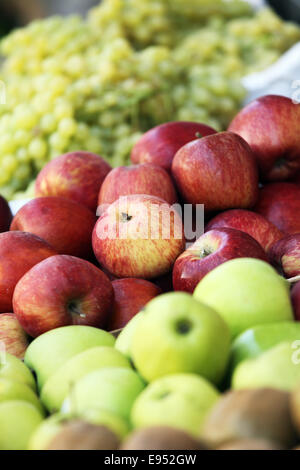Red Apples and Grape at Street Market, Crete, Greece Stock Photo - Alamy