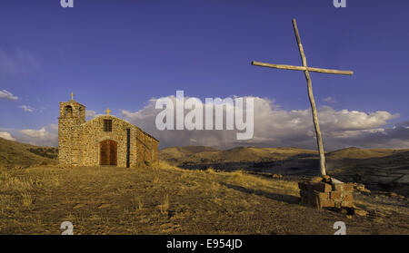Small church in the backcountry, Bolivian plateau Altiplano, Santiago ...