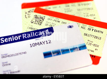 A Senior Railcard train travel discount card with train tickets stamped ...