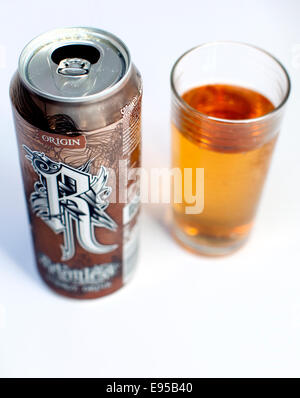 Can of Relentless origin energy drink isolated on a white studio ...